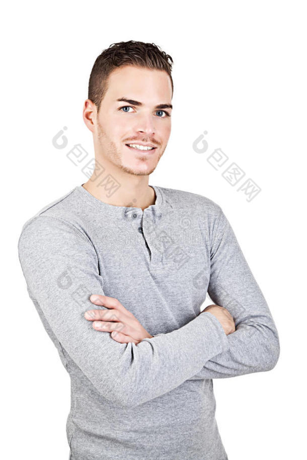 一个穿白色衣服的运动型年轻人的画像 包图企业站