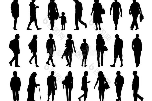 大的一组人走路的剪影设置图片-包图网企业站