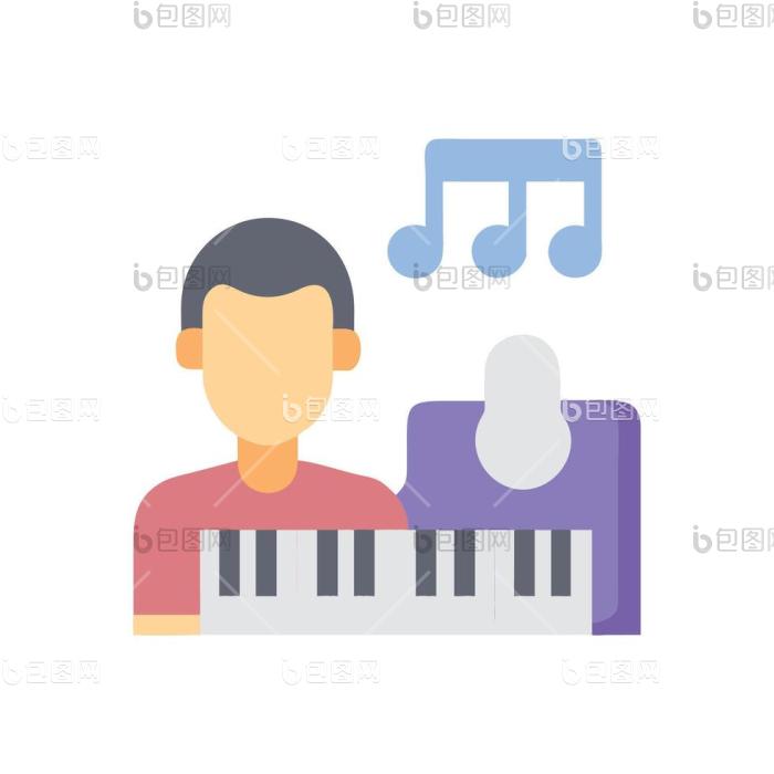 音乐家在弹奏键盘键盘上方有音符png下载-包图网
