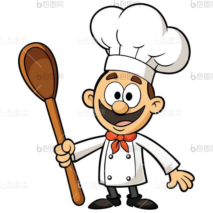 身穿制服头戴厨师帽的厨师手持木勺png下载-包图网