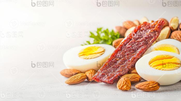 特写镜头展示了美味的富含蛋白质的小吃包括图片-包图网